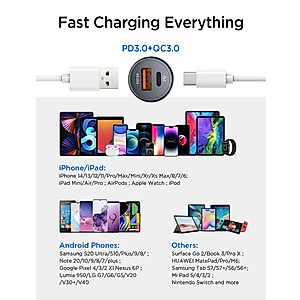USB C Car Charger 54W iPhone Car Charger Adapter [Mini&Metal] AINOPE USB Car Charger Fast Charge PD36W&QC3.0 Car Phone Charger Fast Charging for iPhone 14 Pro Max Plus 13 12 Samsung S23/22/21 Pixel