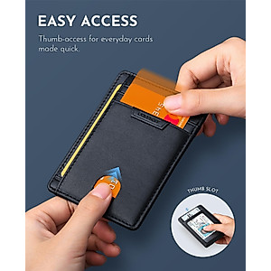 Buffway Slim Wallet for Men Women Minimalist Small Leather Front Pocket Wallets with RFID Blocking and Gifts Box - Bassa Black