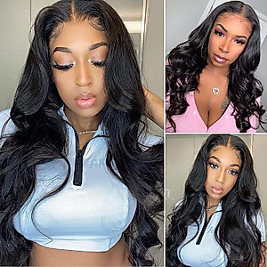 13x4 Lace Front Wigs 26Inch Body Wave 180 Density Ceramic 10A Glueless Human Hair Wigs for Black Women Brazilian Virgin Hair Pre Plucked Bleached Knots Natural Color