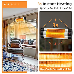 COSTWAY Wall Mounted Patio Heater, 1500W Electric Infrared Heater with Remote Control, 24H Timer, Carbon Fiber Tube, Waterproof Indoor Outdoor Haning Heater for Patio Garage Balcony Porch
