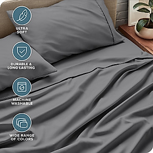 Bare Home Twin Sheet Set - 1800 Ultra-Soft Microfiber Twin Bed Sheets - Double Brushed - Deep Pockets - Easy Fit - Extra Soft - 3 Piece Set - Bedding Sheets & Pillowcases (Twin, Grey)