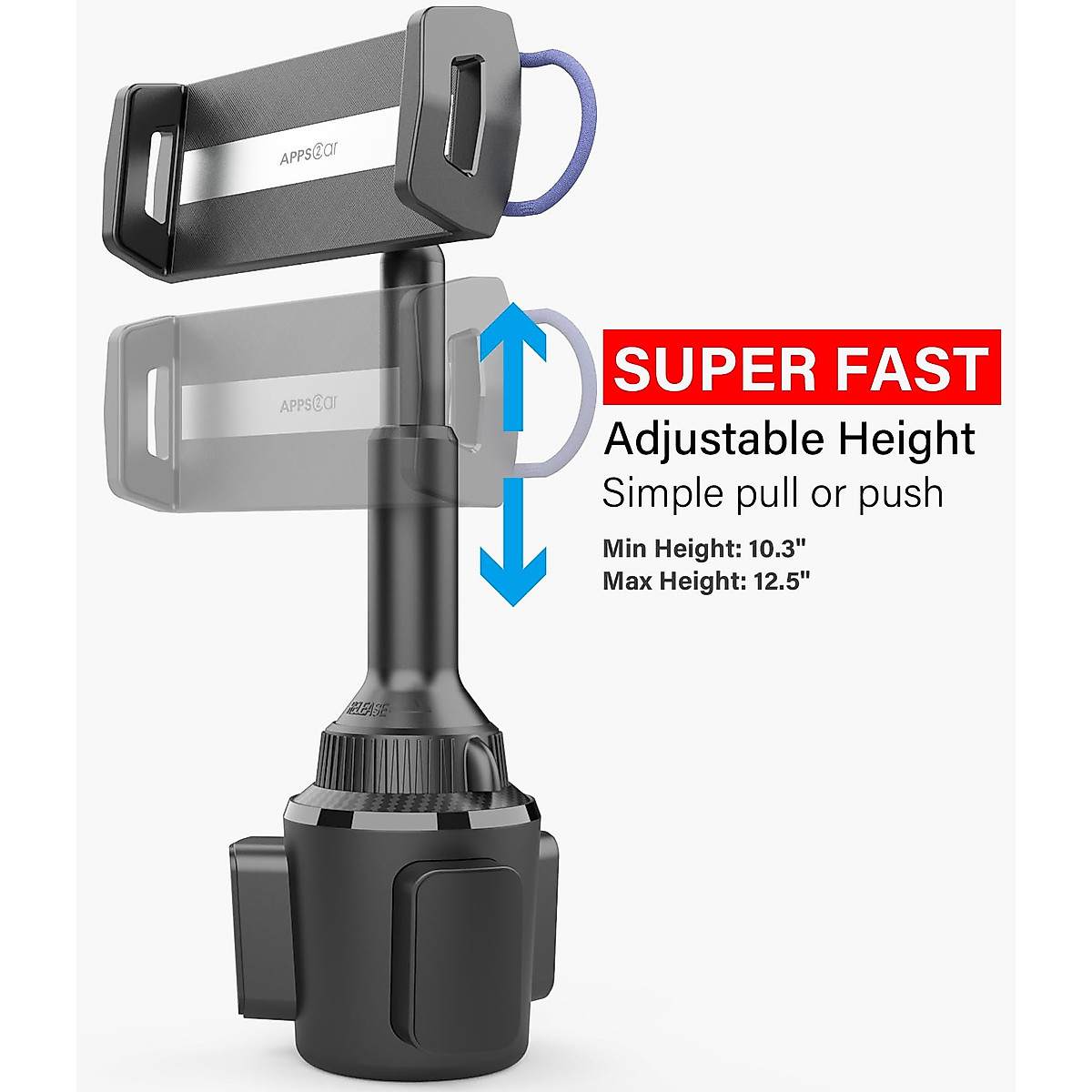 APPS2Car Solid Cup Holder Tablet Mount for Car, Adjustable Height iPad Car Mount for Truck Low Profile Road Trip Essentials Compatible with 4.7-13" iPad Pro Air Mini, Fire, iPhone, Cell Phone - Black