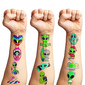 96PCS Cute Alien Temporary Tattoos Themed Birthday Party Decorations Supplies Favors Decor Funny Outer Space Galaxy Stickers Tattoo Gifts for Girls Boys School Prizes Carnival Halloween Christmas