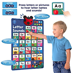 LEARNING BUGS Press to Learn Phonics, Interactive Letters and Sounds Talking Poster, Preschool & Kindergarten Learn to Read, Ages 3+