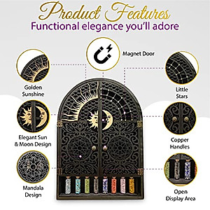 Sun and Moon Shelf Crystal Display Case - Wall Hanging Crystal Display Shelf for Stones, Nail Polish, & Essential Oil Storage - Crystal Holder for Stones Display - Crystal Shelf Crystal Cabinet