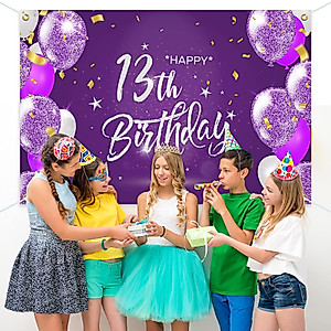 HAMIGAR 6x4ft Happy 13th Birthday Banner Backdrop - 13 Years Old Birthday Decorations Party Supplies for Girls - Purple