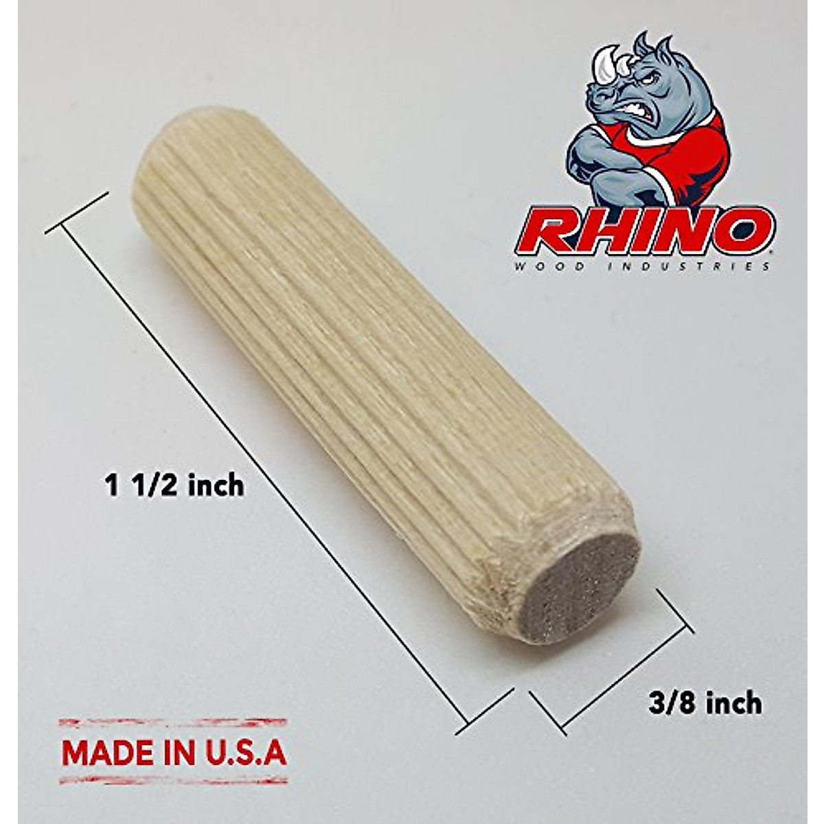 100 Pack 3/8" x 1 1/2" Wooden Dowel Pins Wood Kiln Dried Fluted and Beveled, Made of Hardwood