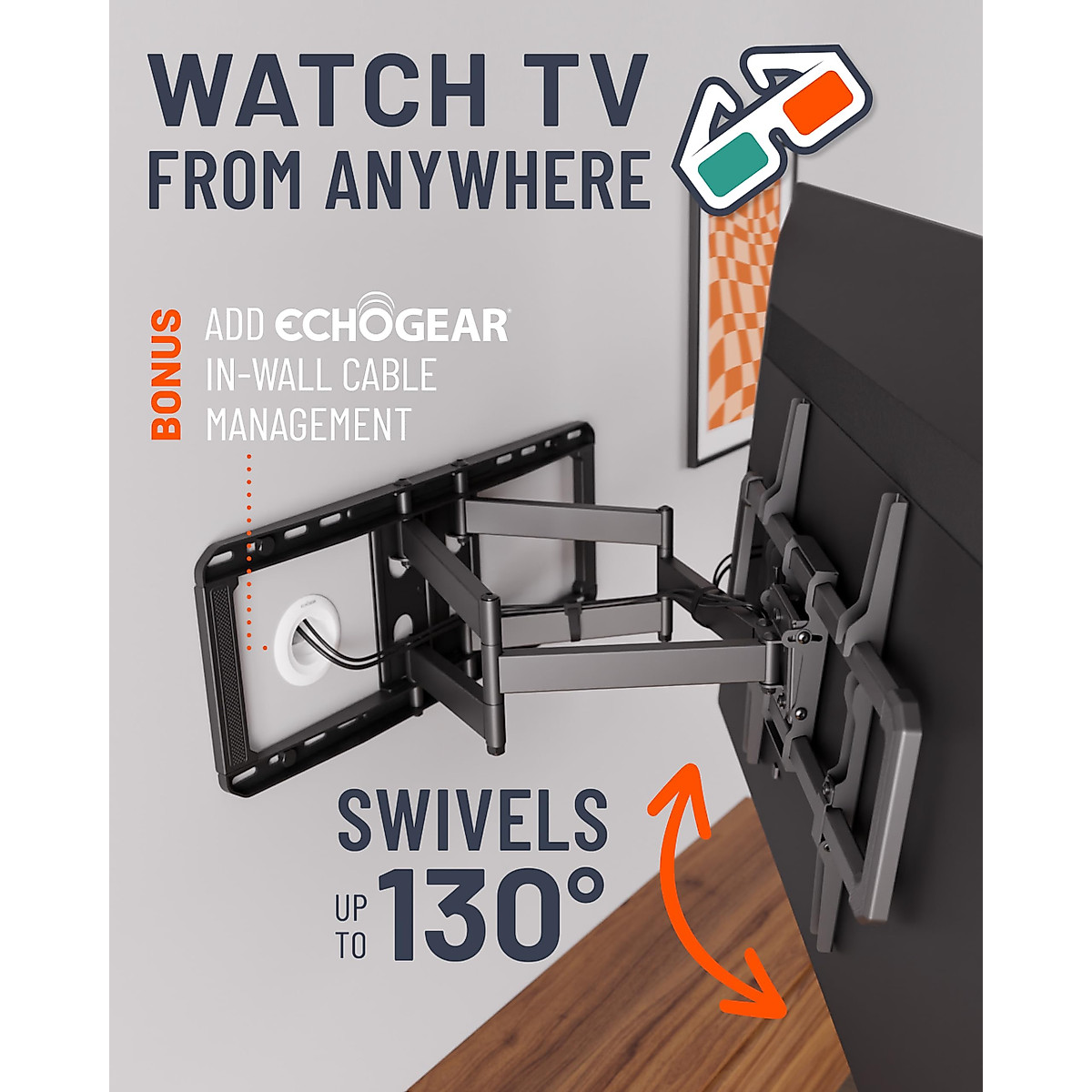 ECHOGEAR TV Wall Mount for Large TVs Up to 90" - Full Motion with Smooth Swivel, Tilt, & Extension - Universal Design Works with Samsung, Vizio, LG & More - Includes Hardware & Wall Drilling Template