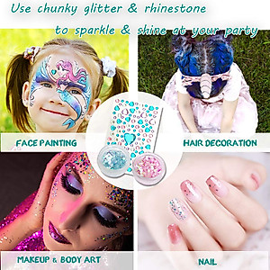 Bowitzki Body Face Paint Kit With 10 Colors,32 Stencils,2 Brushes,2 Chunky Glitters,2 Sponges,1 Glue,Water Based Easy To Remove Face Painting For Kids, Safe Professional Halloween Party Makeup Set