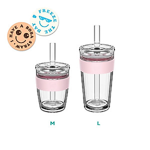 KeepCup Cold Cup - Longplay Double wall Glass Ice Coffee Tumbler with Lid and Straw - 16oz (454ml) - Californian Shrimp