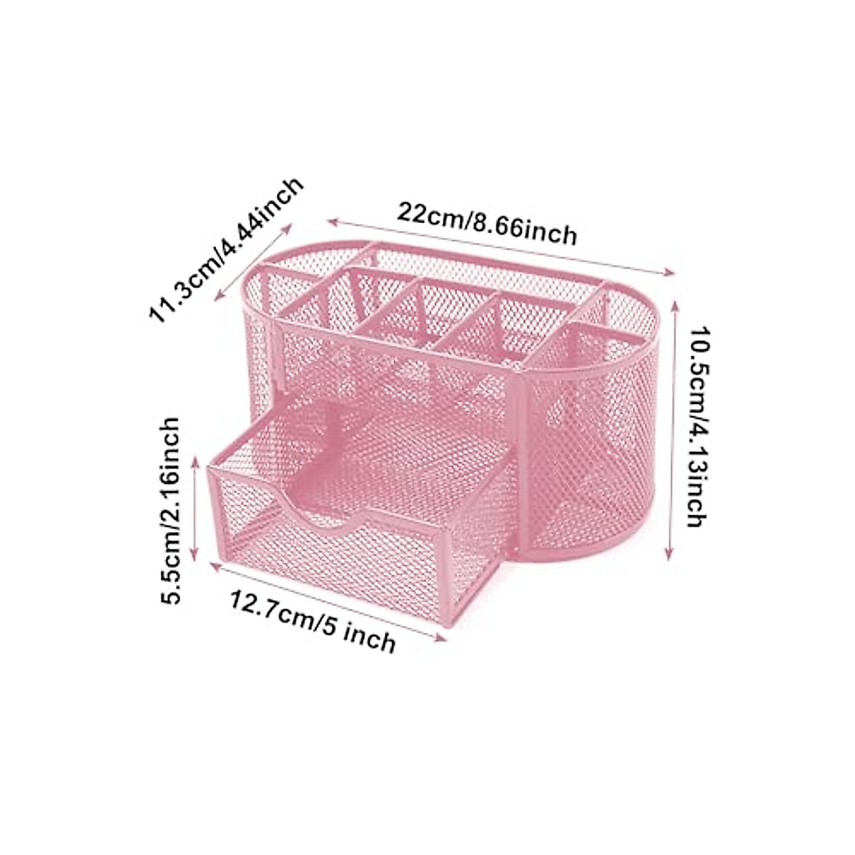KWAGOCAR Pink Desk Organizers and Accessories Pencil Holder for Desk Cute Mesh Pen Holder Desk Organizer Trendy Mesh Office Desk Supplies with 8 Compartments and 1 Drawer Stationery Home School, Pink