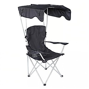 YSSOA Canopy Lounge Chair with Sunshade for Camping, Hiking, Travel, and Other Outdoor Events, with Cup Holder, 21.6" x 21.6" x 36", Black, 1-Pack