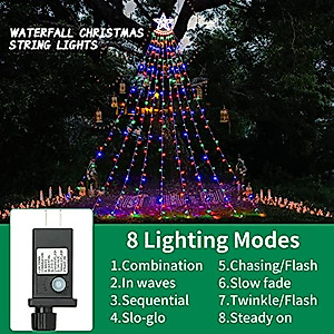 Cobbe Christmas Decorations Outdoor Star String Lights,349 LED 8 Modes with 14" Topper Star Christmas Tree Lights,Star Waterfall Lights for Outside Tree Yard Wedding Home Party WJX-MULTI-1HD