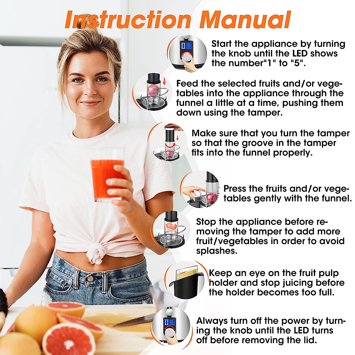 1000W 5 Speeds LCD Screen Centrifugal Juicer Machines Vegetable and Fruit, Regenerate Juice Extractor with Big 3" Wide Mouth, Anti-drip Compact Juice Maker, Easy Clean, High Juice Yield, BPA Free