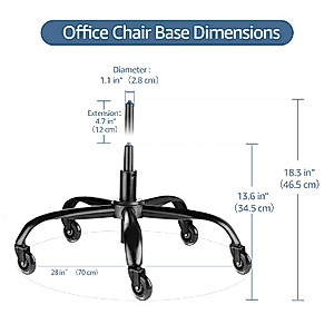 Sytopia Office Chair Base Replacement Bundles, Heavy Duty 352LBs, Reinforced to Repair Swivel Gaming Chair Bottom Part with 5 Universal Premium Casters and 1 Gas Lift Cylinder(Matte Black)