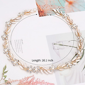 Didder Bride Leaf Pearl Crystal Gold Hair Vine Headband with Flowers - Wedding Bridal Headpiece Jewelry for Women and Girls