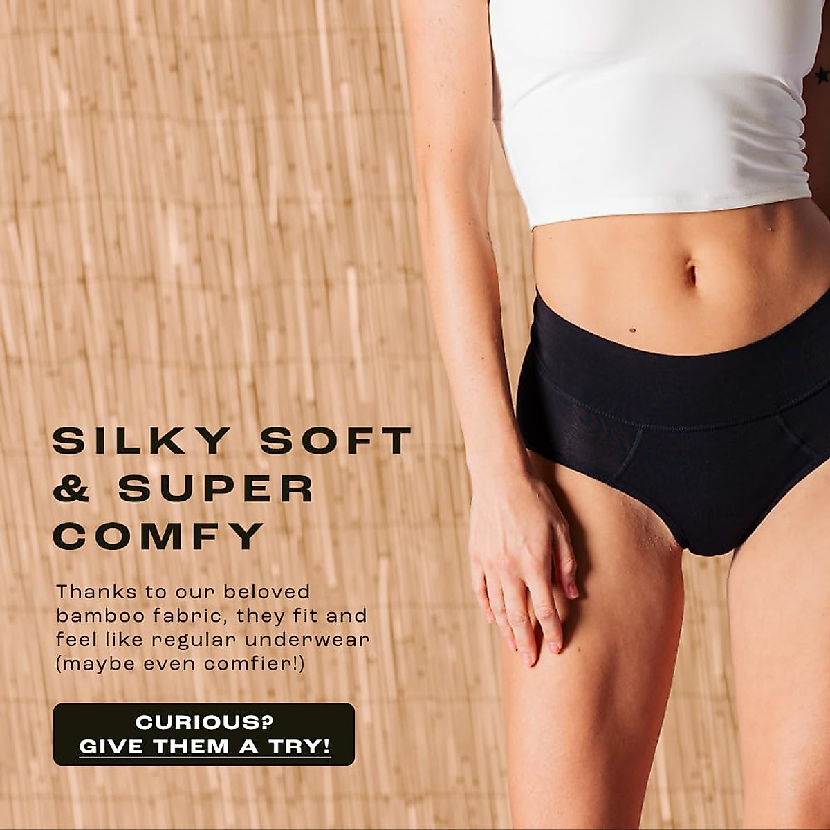 Bambody Absorbent Panty, Period Underwear for Women - Menstrual, Postpartum - Soft, Comfortable, Breathable Underwear - Medium, 3 Pack Black