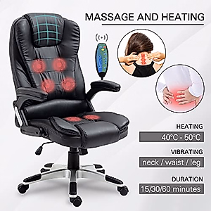 Belandi Office Massage Chair, Heated Office Chair Massage Desk Chair Ergonomic High Back Office Chair, 6-Point Vibration, Padded Armrest & Adjustable Height Chair for Office, Home, Study (Black)