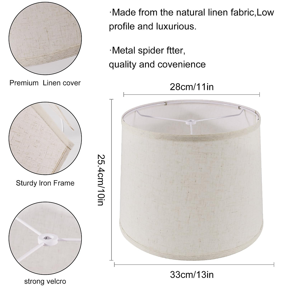 Lamp Shades Set of 2, 11"x 13"x 10" Large Beige Lampshades, Drum Lampshade for Table Lamps Floor Lamp, Natural Linen Fabric Replacement Lamp Shade, Hand Crafted Medium Lampshade, Easy Assembly