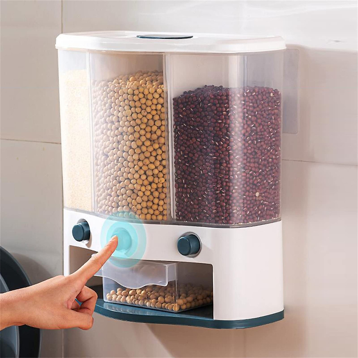 BhshuidlS Dry Food Dispenser Container 3 Grid Rice Storage Dispenser Container Grain Dispenser for Small Granular Grains