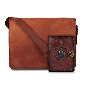RUSTIC TOWN Retro Style Leather Satchel bag and Leather Antique Deckle Edge Paper Journal for Professional, and Artists