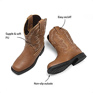 DREAM PAIRS Toddler Boys Girls Cowboy Boots Western Square Toe Riding Mid Calf Boots Sdbo2307K Brown Size 8 Toddler