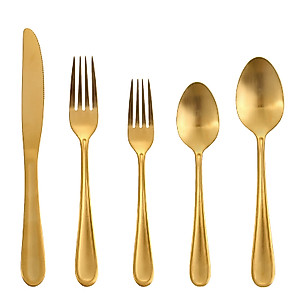 Matte Gold Silverware Set - viishow 20-Piece Stainless Steel Flatware Set for 4, Matte Gold Tableware Modern Satin Finished Kitchen Cutlery Set Eating Utensils Set, Dishwasher Safe