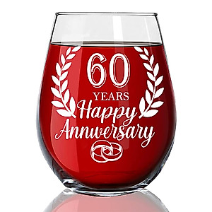DYJYBMY Happy 60th Anniversary Funny Wine Glass 60th Anniversary Birthday Gifts Ideas for Women Mom Dad Husband Wife 60th Birthday Party Wedding Anniversary Party Favorite Couples Gift
