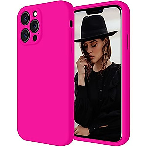 Cordking Designed for iPhone 13 Pro Case, Silicone Full Cover [Enhanced Camera Protection] Shockproof Protective Phone Case with [Soft Anti-Scratch Microfiber Lining], 6.1 inch, Hot Pink