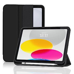 Tasainu iPad 10th Generation Case, New iPad 10.9 Inch 2022 Case with Soft TPU Back Cover, ipad 10 Case with Pencil Holder, Support Auto Wake/Sleep, Black