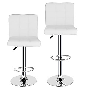 SUPER DEAL Set of 2 Bar Stools for Kitchen, Modern PU Leather Swivel Adjustable Counter Height Swivel Stool with Square Back (2, White)