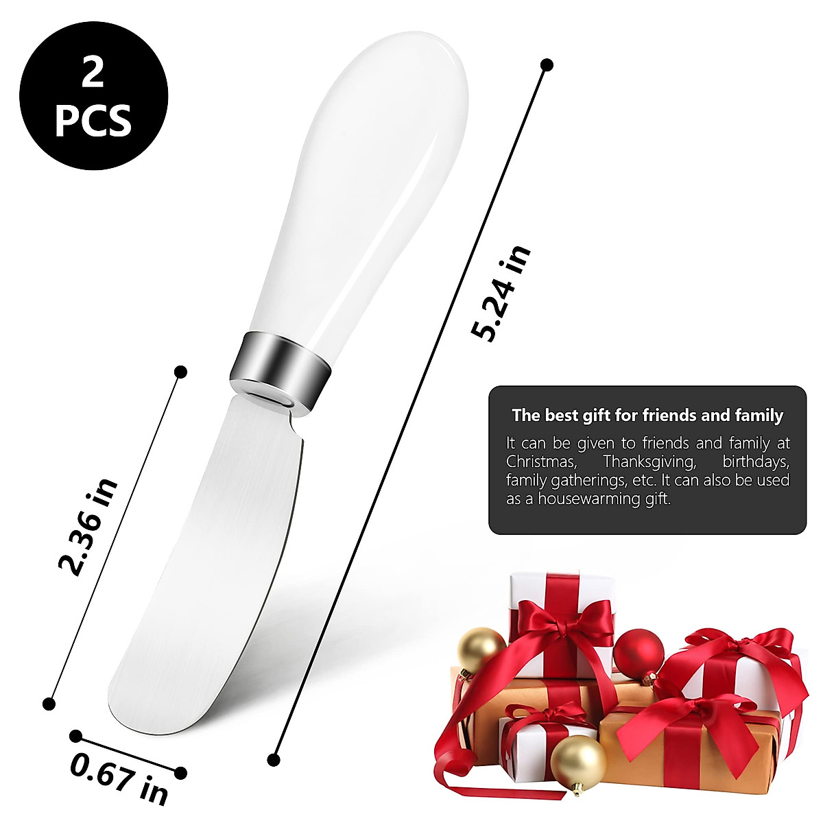 GUZE-US Butter Knife(2 Pcs), Porcelain Handle, Stainless Steel Cheese Spreader, Butter Spreader Knives Set