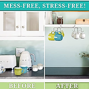 Mug Hooks Under Cabinet 8 Hooks Cabinet Max Thickness 0.78" Steel Wire Coffee Mug Hangers Utensil or Towel Hook Under Shelf Mug Holder with Stronger Grip Adhesive, Cup Rack Organizer for Kitchen, RV