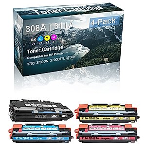 4-Pack (BK+C+Y+M) Compatible High Capacity 308A 311A | Q2670A Q2681A Q2682A Q2683A Toner Cartridge use for HP 3700 3700DN 3700DTN 3700N Printer