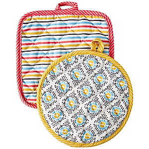 C.R. Gibson Bloom Polyester Potholder Set for Kitchens, 7.75" W x 8" L and 8" W x 8.15" L, Multicolor