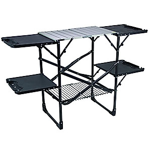 GCI OUTDOOR Slim-Fold Cook Station | Portable Folding Kitchen Table with a Heat Resistant Tabletop, 4 Side Tables & Storage Rack, Perfect for Picnics & Camping Trips