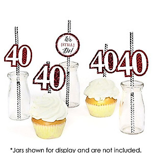 We Still Do Paper Straw Decor - 40th Wedding Anniversary Party Striped Decorative Straws - Set of 24