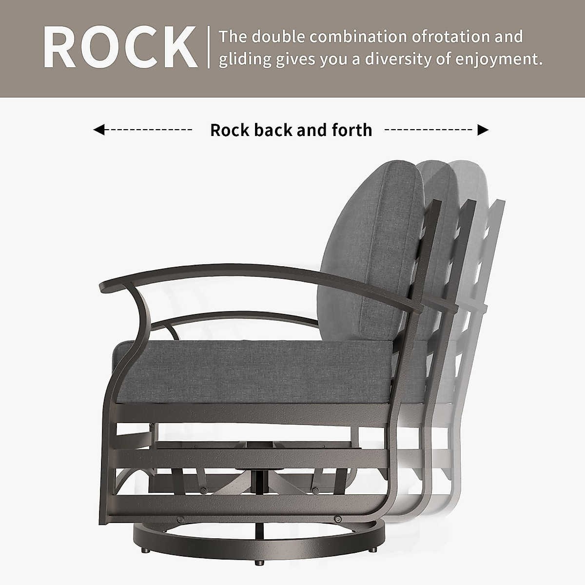 Gotland 7-Seater Outdoor Metal Patio Furniture Set with 2 Swivel Rocking Chairs & 55,000 BTU Gas Fire Pit Table with Glass Wind Guard - Patio Conversation Sectional Sofa Sets in Grey
