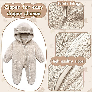 UVIPC Newborn Baby Fleece Footie Snowsuit Winter Onesie Cartoon Bear Warm Hooded Outfits for Girls Boys