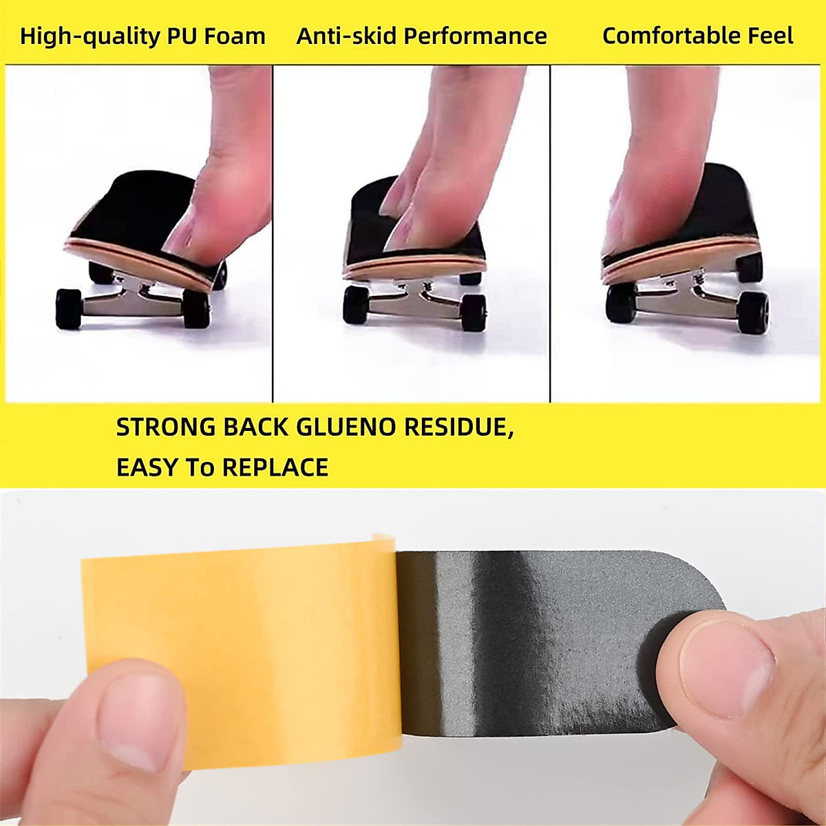 ACFELLE 30Pcs Pre Cut Grip Tape for Fingerboards, 100mm*28mm One Step Install Pro Finger-Skateboard Foam Adhesive Stickers (30pcs)