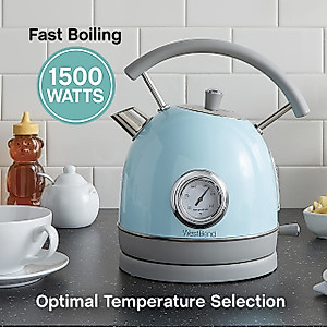 West Bend Electric Kettle Retro-Styled Stainless Steel 1500 Watts with Auto-Shutoff & Boil-Dry Protection, 1.7-Liter, Blue