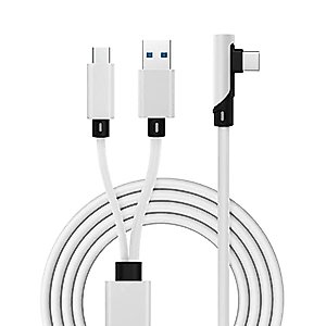 VRJEUGO Designed for Oculus Quest 2 Link Cable, 2-in-1 Powered Link Cable USB 3.0 Stream PC Games While Keeping Headset Charged, 16FT/5m