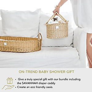 BEBE BASK Premium Baby Changing Basket - Artisan-Crafted Rattan with Extra High Sides - Wicker Changing Basket for Baby Dresser - All Accessories Included - Complete Set for Nursery (Rattan)