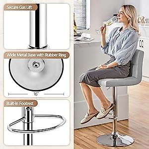 Yaheetech Bar Stools Set of 4, PU Leather Adjustable Barstools, Modern Counter Stools with Back and Footrest, Counter Height Barstools for Bar, Kitchen, Dining Room, Light Gray