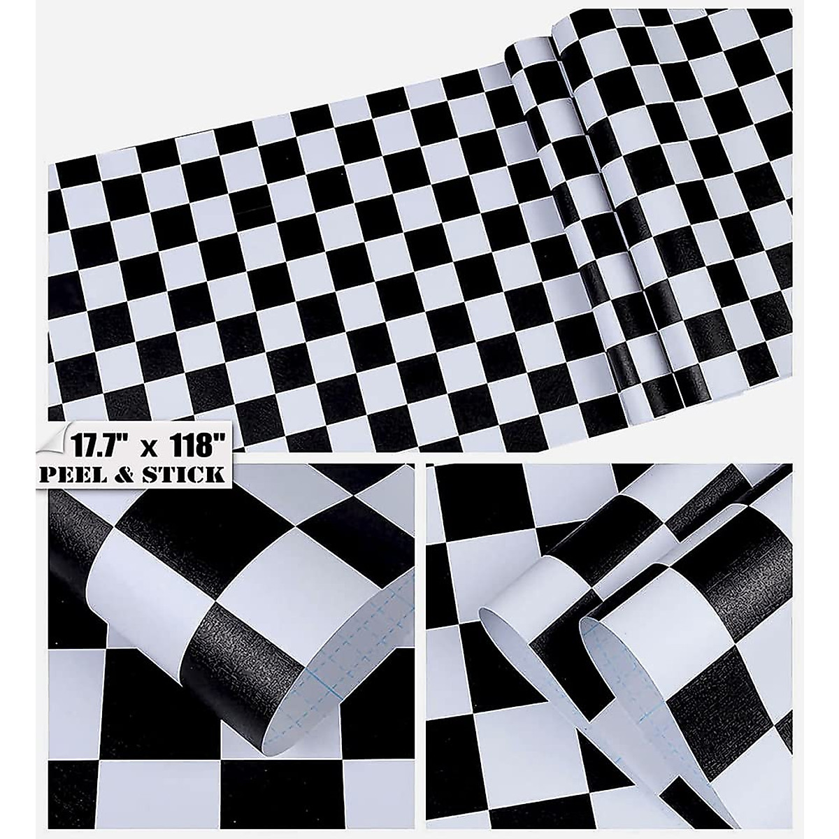 JZ·HOME 1339 Black White Mosaic Trellis Peel and Stick Wallpaper 17.7"x 9.8ft Square Lattice Self-Adhesive Checkered Contact Paper Shelf Liner Kitchen Backsplash Home Decor