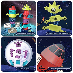 Magnetic Robot Walking Music Space Halloween Toy for Kids,36PCS Stacking Blocks Building Robot Monster and Electronic Moving UFO Toys,Thanksgiving Gift for Boys Girls Children