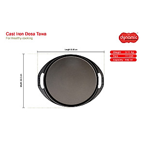 DYNAMIC COOKWARES Cast Iron Dosa Tawa 11 Inch, 28CM