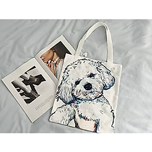 Cute Canvas Tote Bag for Women with Dog Design, Reusable Book Tote for Teachers School Leisure, Funny Dog Bag for Shopping Grocery, Birthday Valentines Day Gift