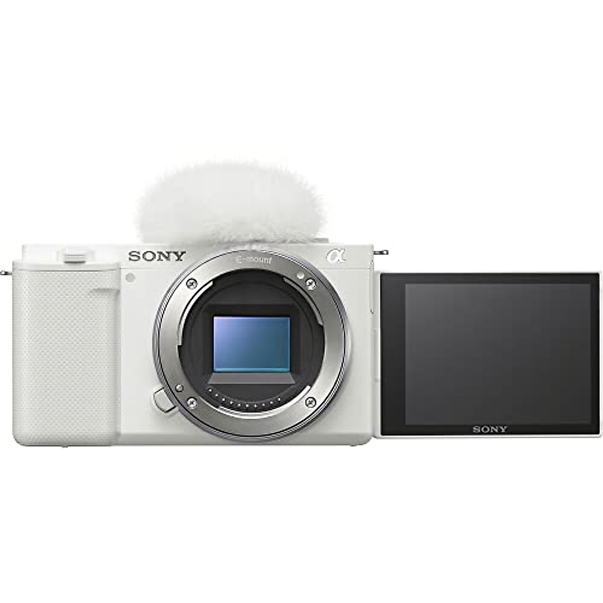 Sony ZV-E10 Mirrorless Camera (Body Only, White) (ILCZV-E10/W) + Sony 18-105mm Lens + 4K Monitor + Pro Mic + 2 x 64GB Card + Color Filter Kit + Filter Kit + Corel Photo Software + Bag + More (Renewed)