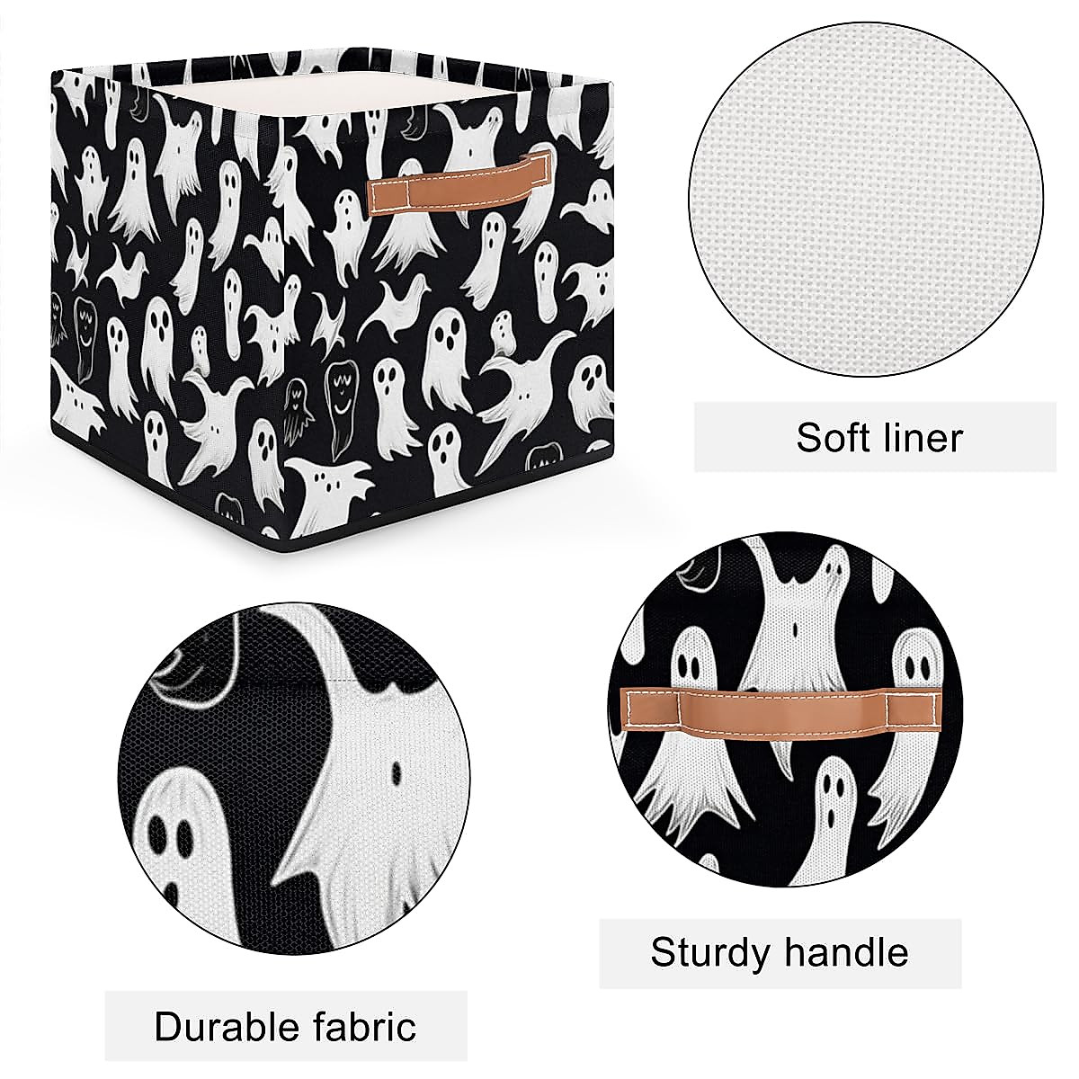 13x13x13 Storage Cube Bins Funny Halloween Ghost Storage Cubes 13 inch Collapsible Storage Bins Cubby Storage Baskets for Organizing Shelf Cabinet Bookcase Boxes